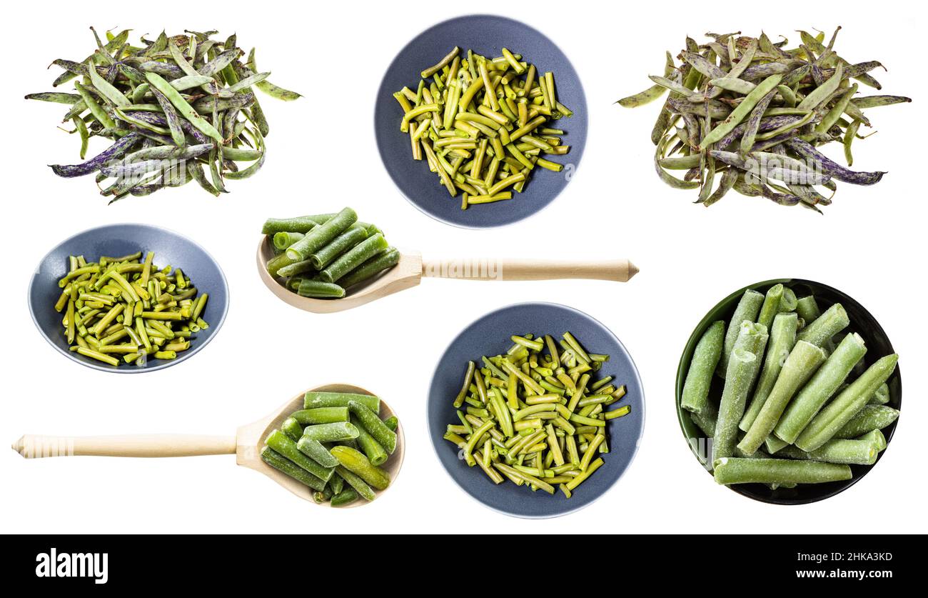set of various green beans isolated on white background Stock Photo - Alamy