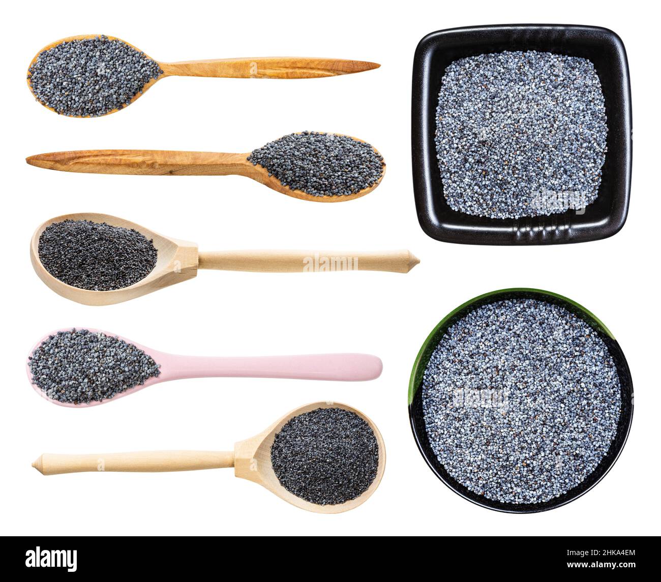 set of various poppy seeds isolated on white background Stock Photo - Alamy