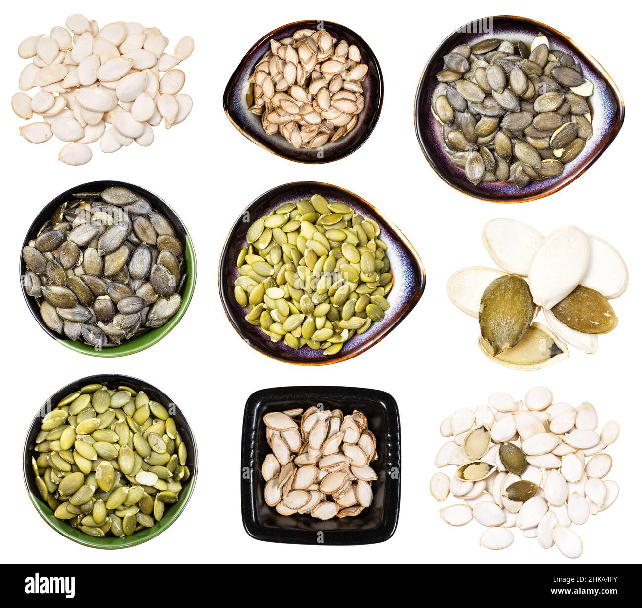 set of various pumpkin seeds isolated on white background Stock Photo ...