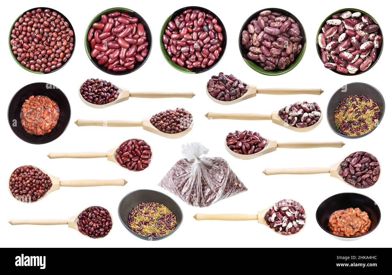 set of various red beans isolated on white background Stock Photo - Alamy