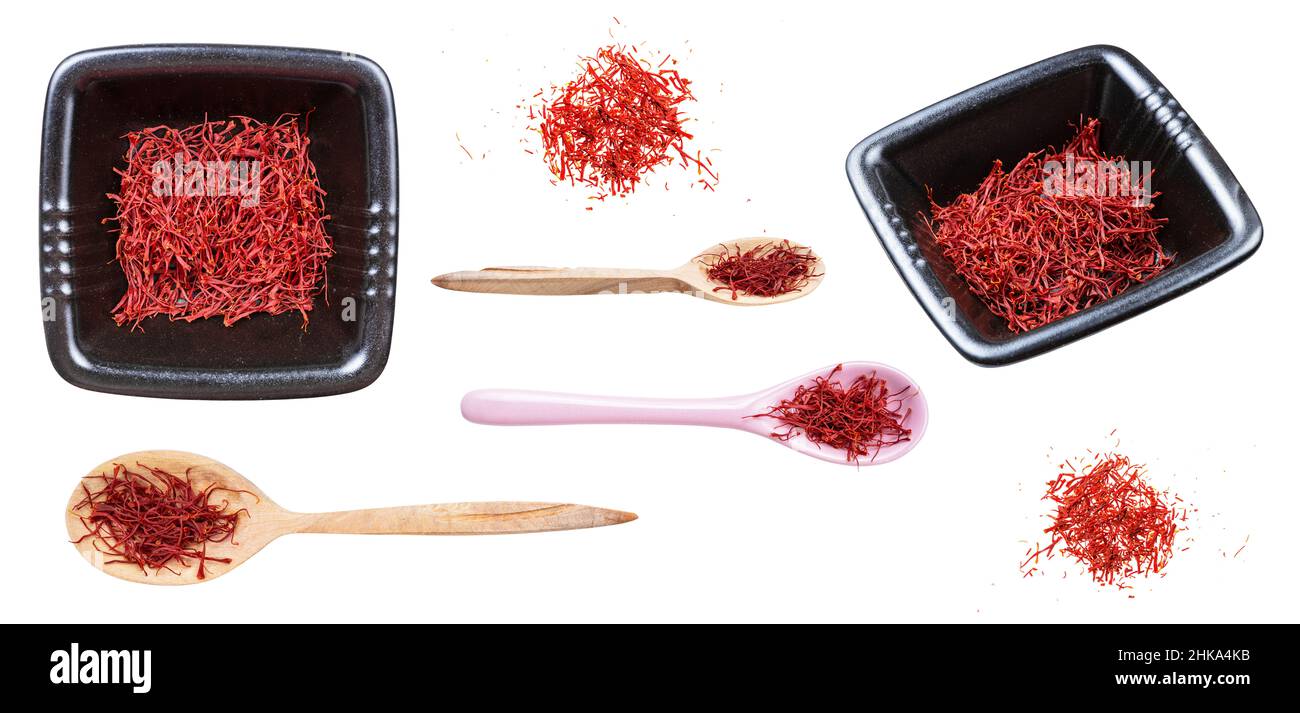 set of various crocus saffron threads isolated on white background ...