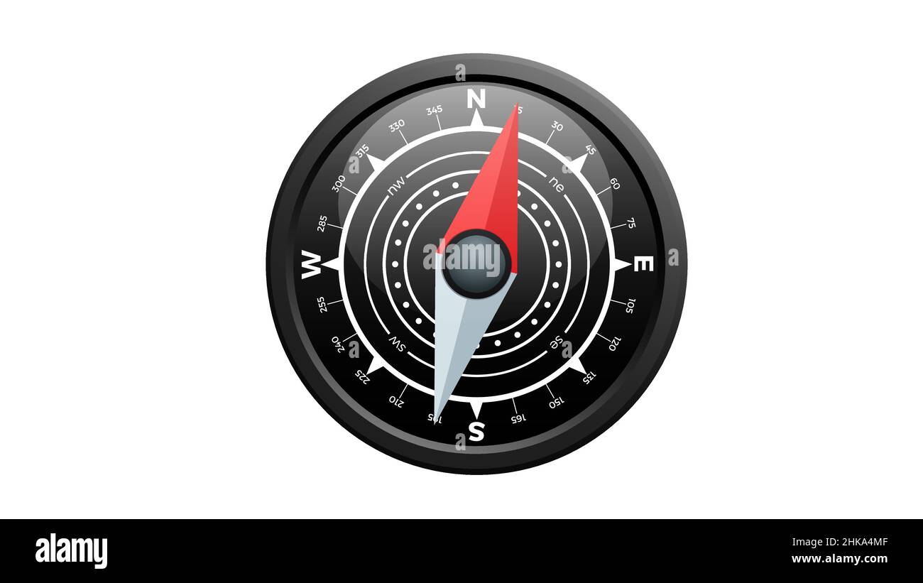 Realistic Black Nautical Compass Dial And Magnetic Needle Vector