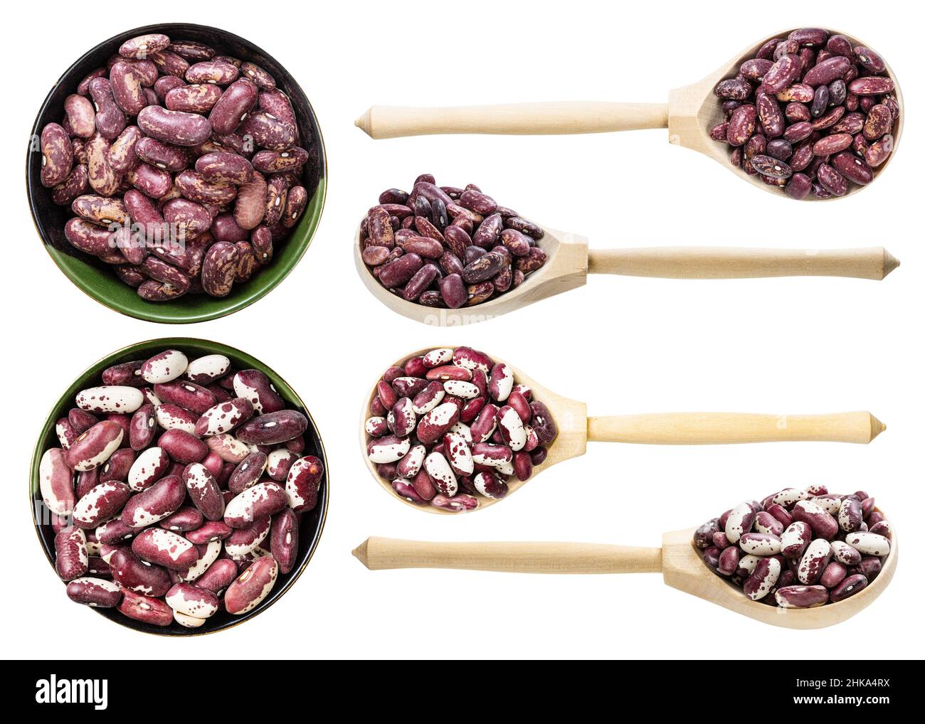 set of various red speckled beans isolated on white background Stock ...