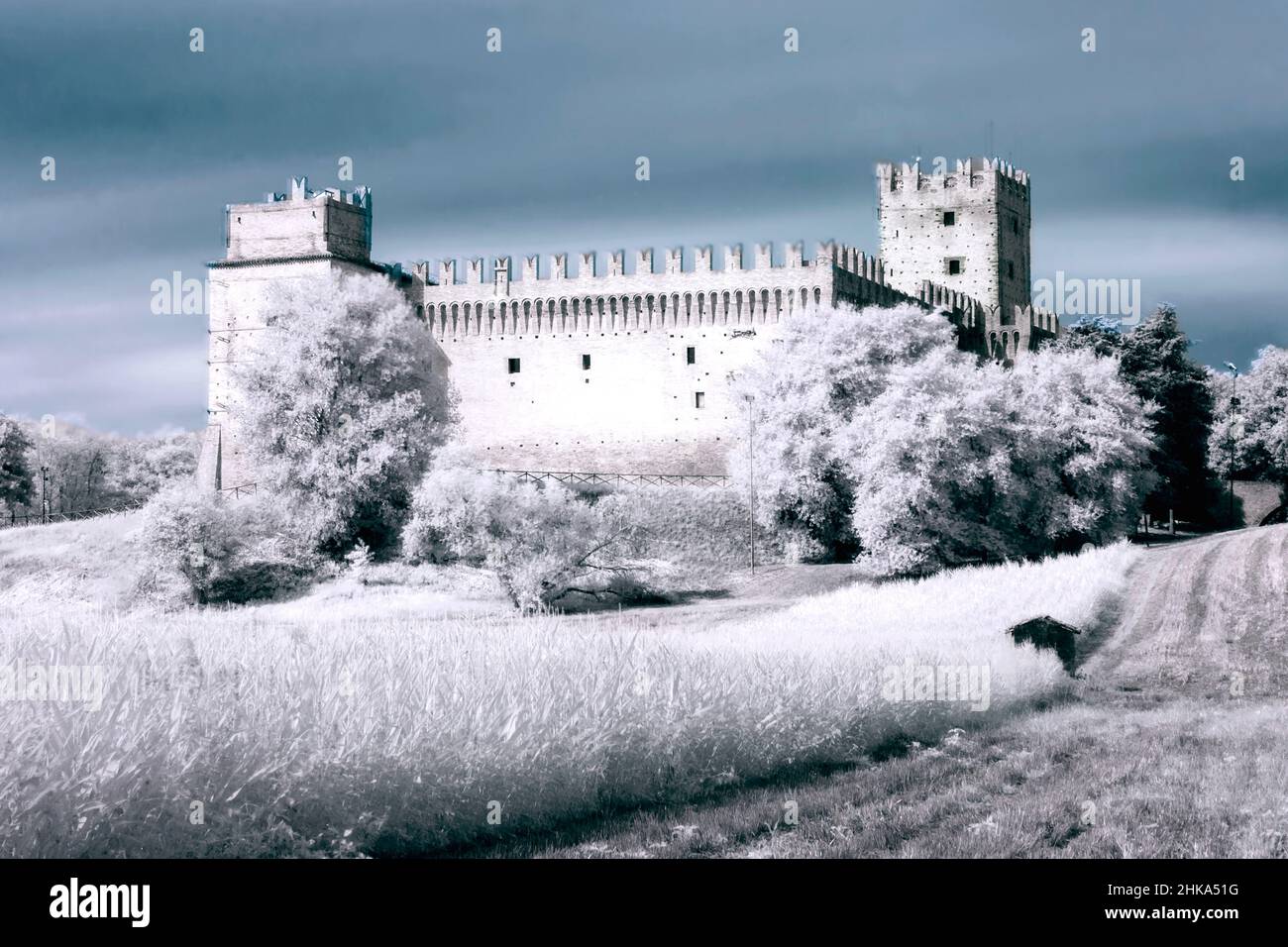 Infrared view of the Rancia Castle, Tolentino, Marche, Italy, Europe ...