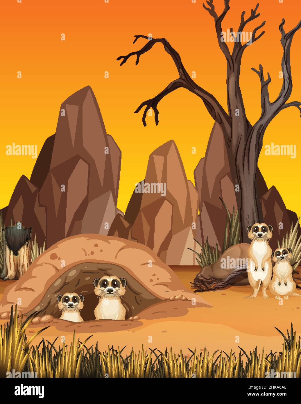 Desert background with meerkats illustration Stock Vector Image & Art ...