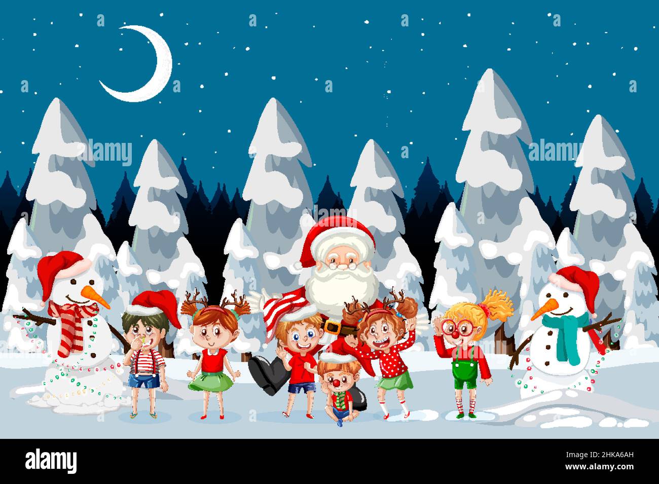 Christmas winter scene with happy children illustration Stock Vector ...