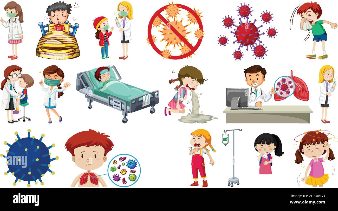 Set of sick people with different symptoms illustration Stock Vector ...