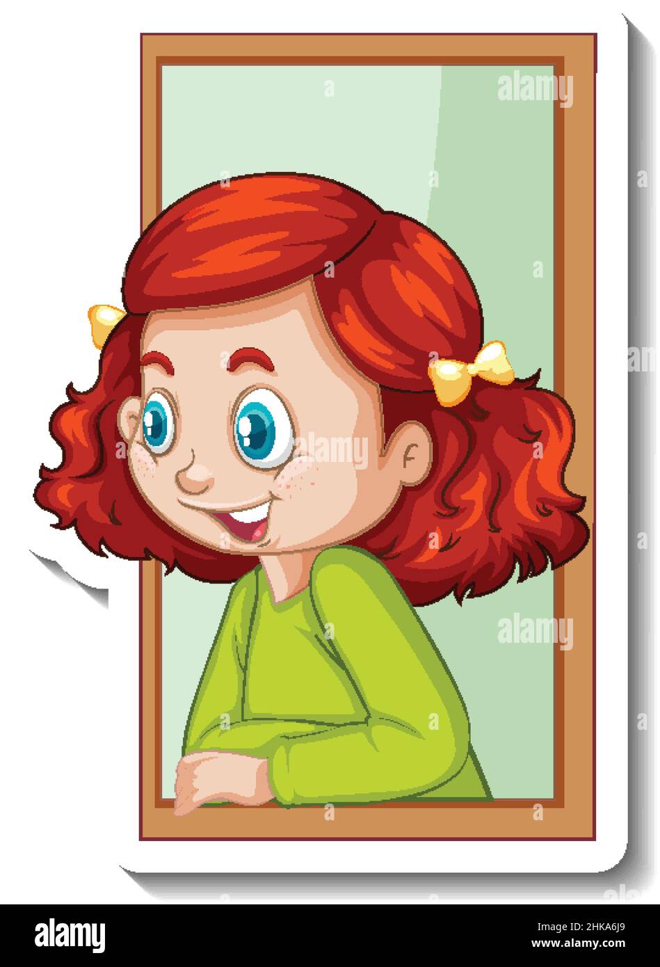 A girl looking out window cartoon character illustration Stock Vector ...