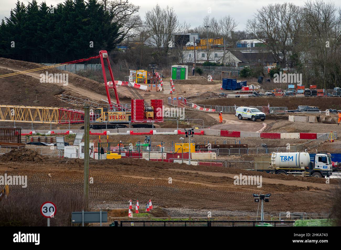 Harefield, Uxbridge, UK. 2nd February, 2022. HS2 construction work is continuing at the huge ...