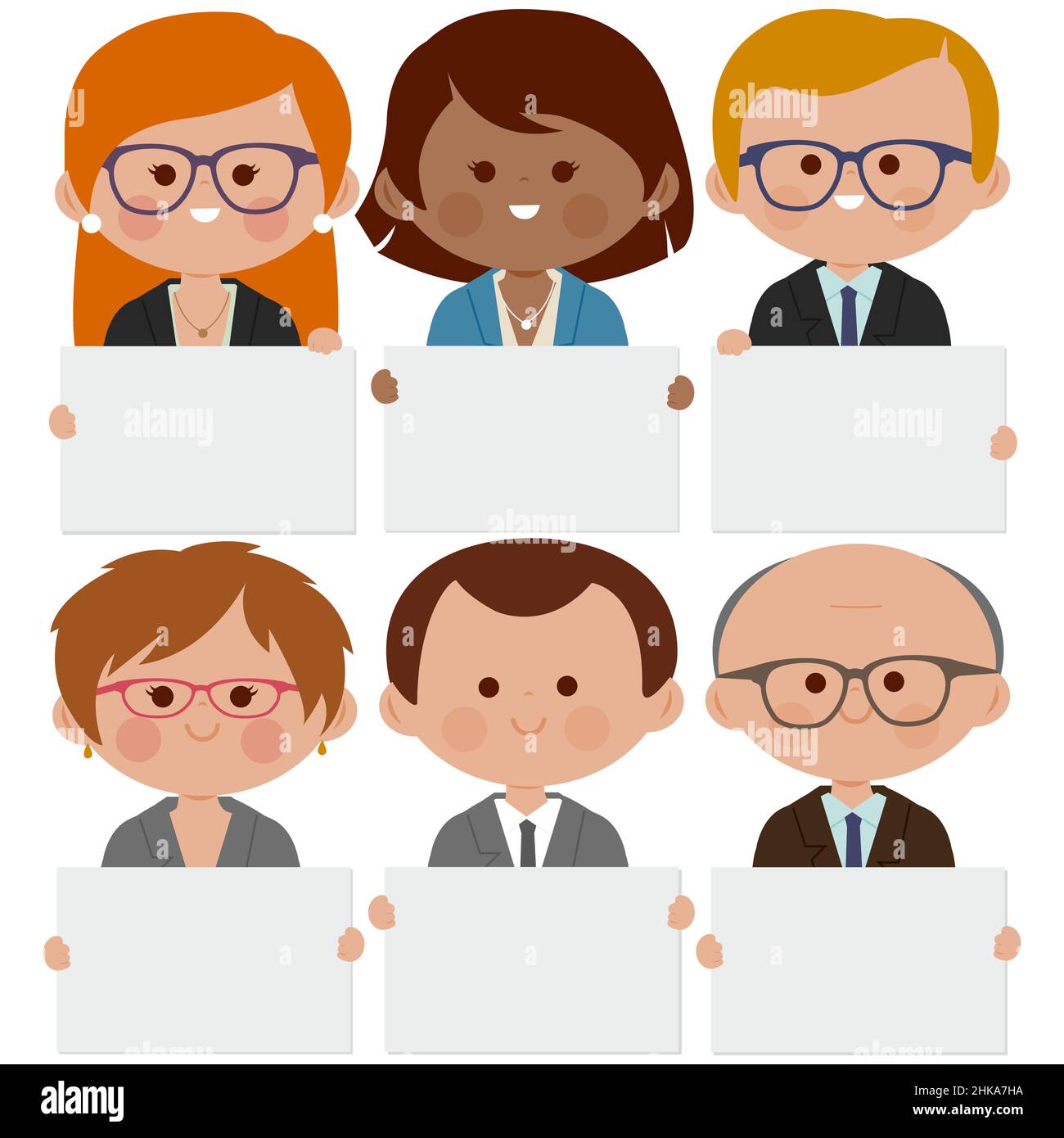 Business men and women holding blank placards Stock Photo - Alamy