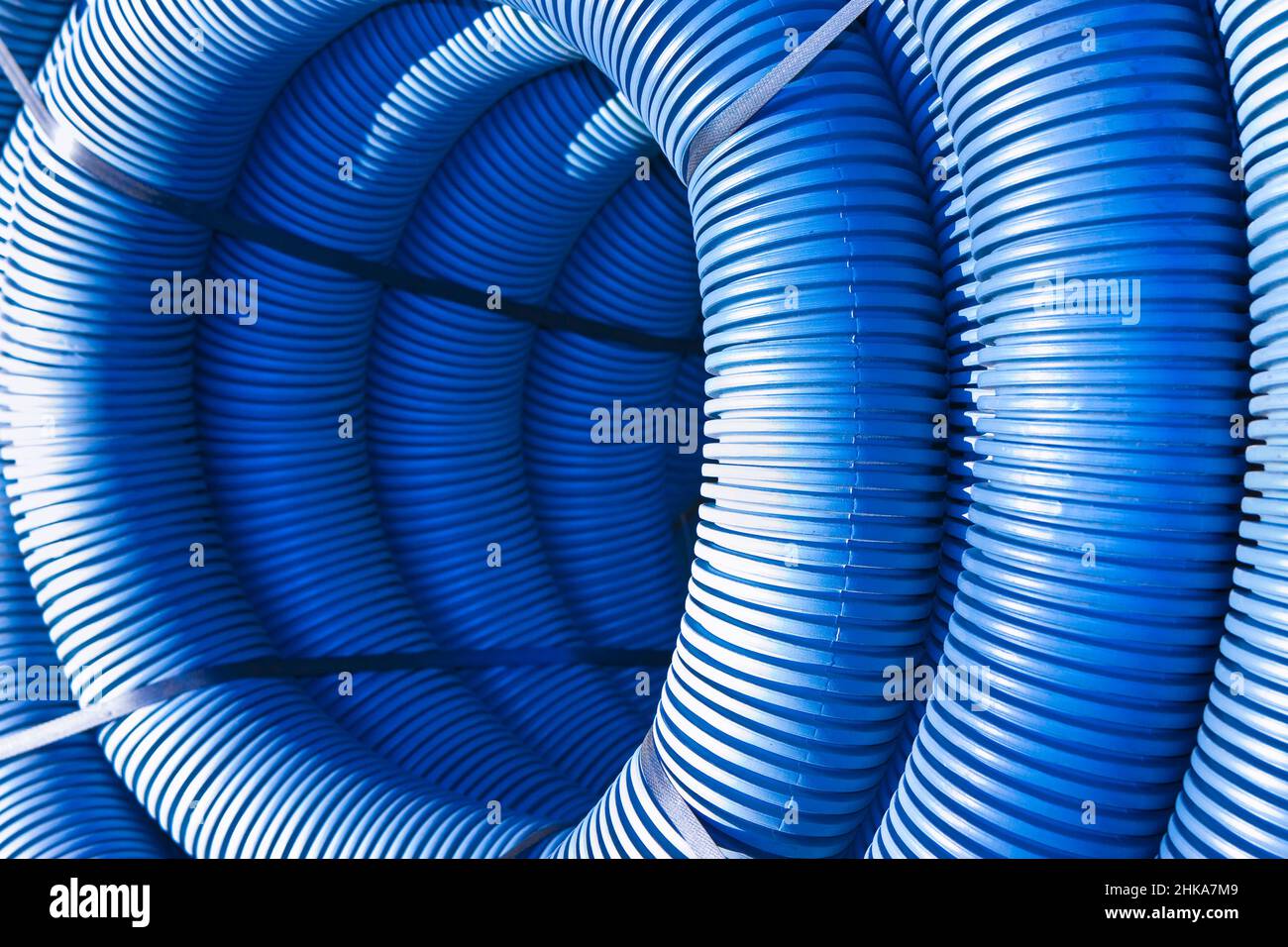 Detail of colored polyethylene plastic hose used in the construction ...