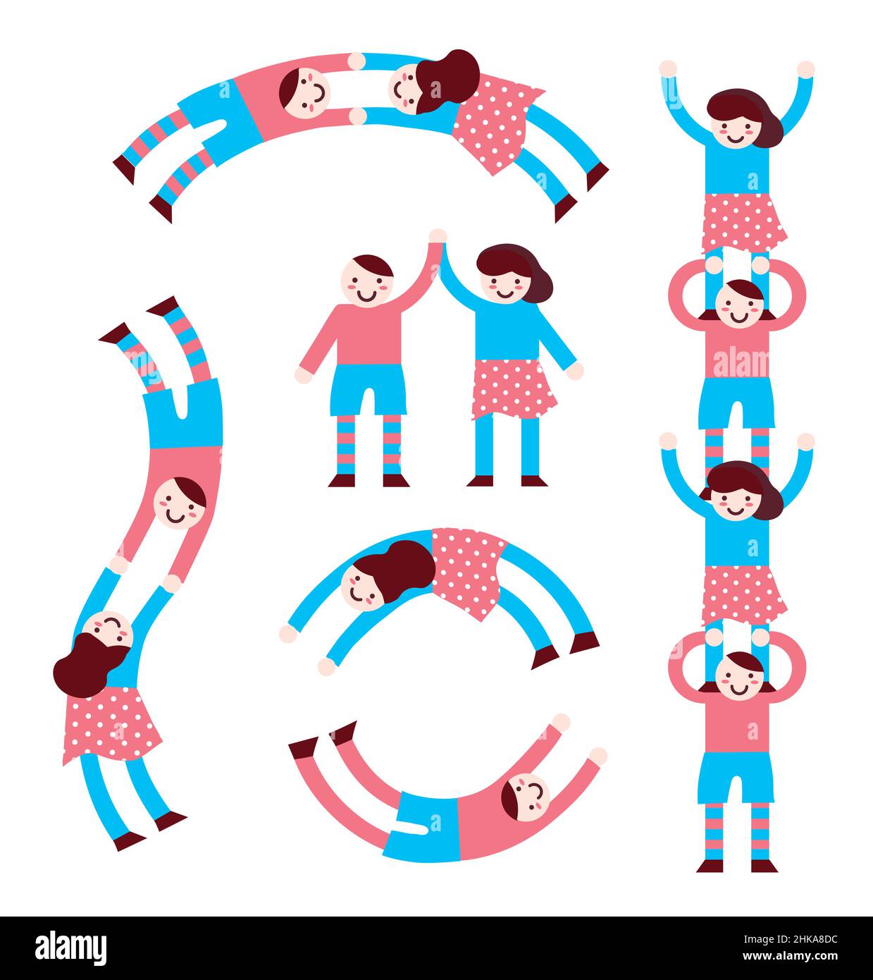 Set of different shape of couple, two person, cooperate each with other ...