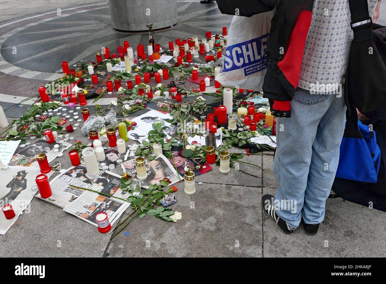 Candles and flowers for Michael Jackson on the Alexanderplatz in Berlin ...