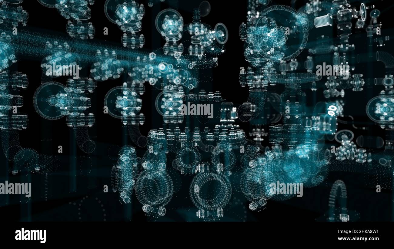 Particle hologram industrial equipment, valves, pipes and sensors Stock ...