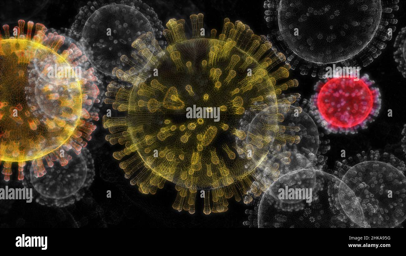 Close-up of virus under microscope, SARS-CoV-2 COVID-19 or NeoCoV Stock ...