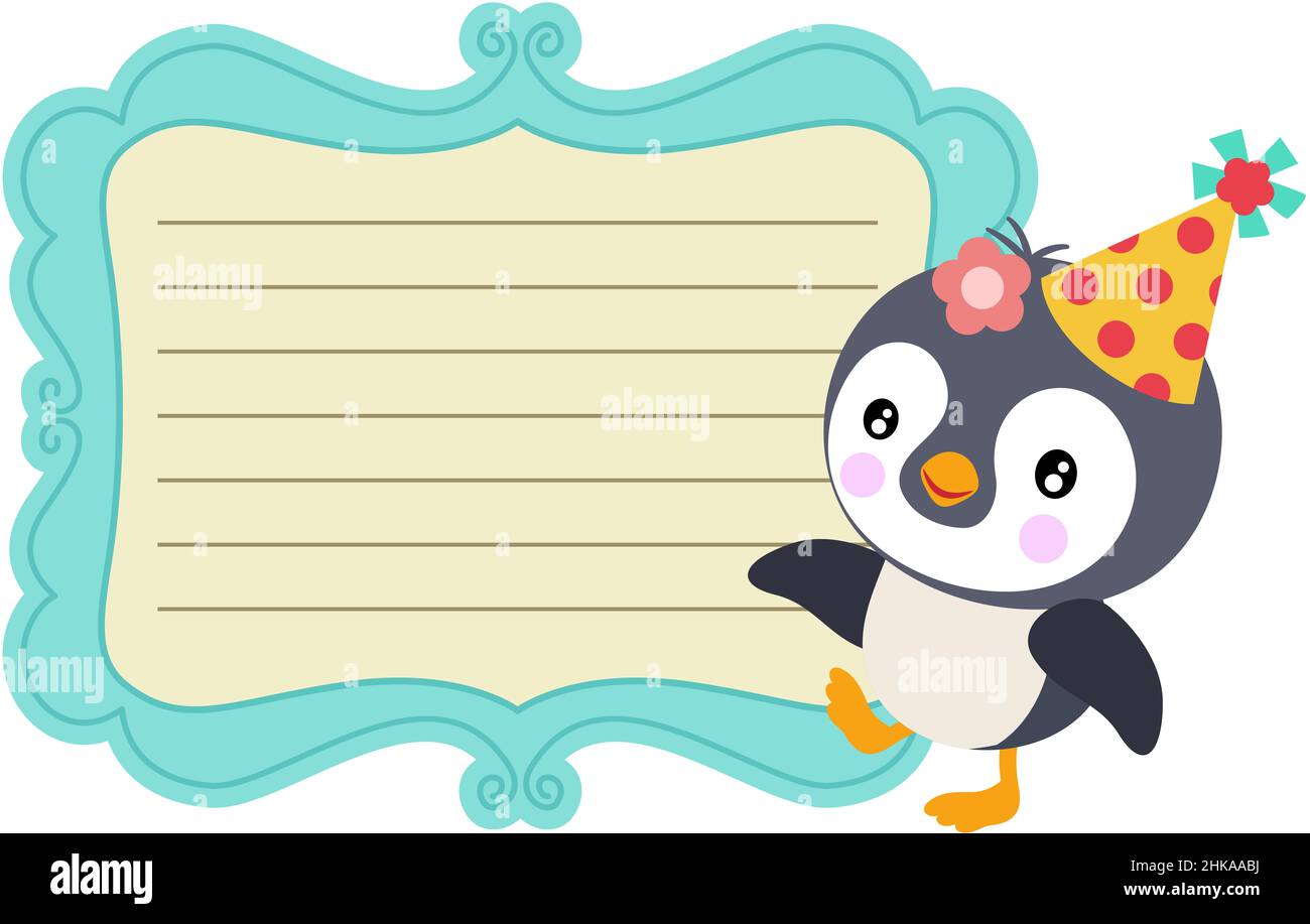 Funny penguin sticker notebook of birthday label Stock Photo - Alamy