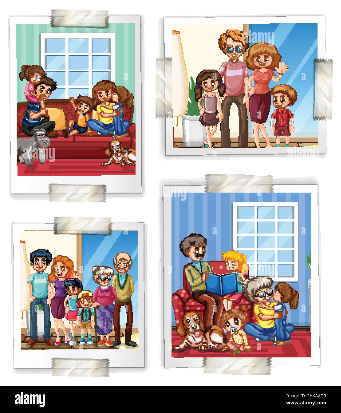 Set of family pictures in cartoon style illustration Stock Vector Image ...