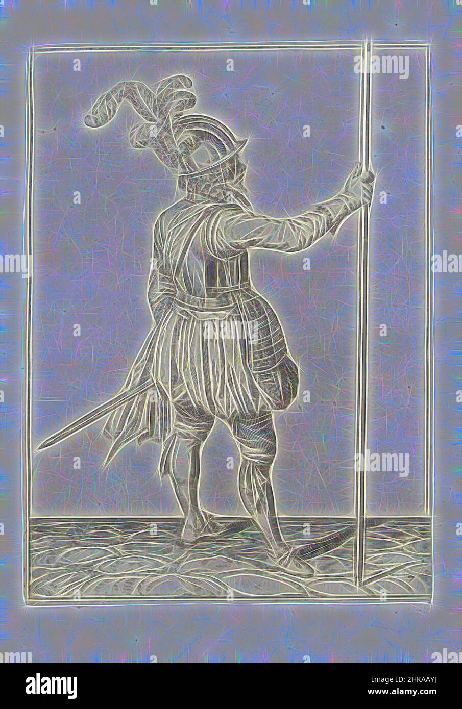 Inspired by Soldier, seen from behind, holding his spear with his right ...