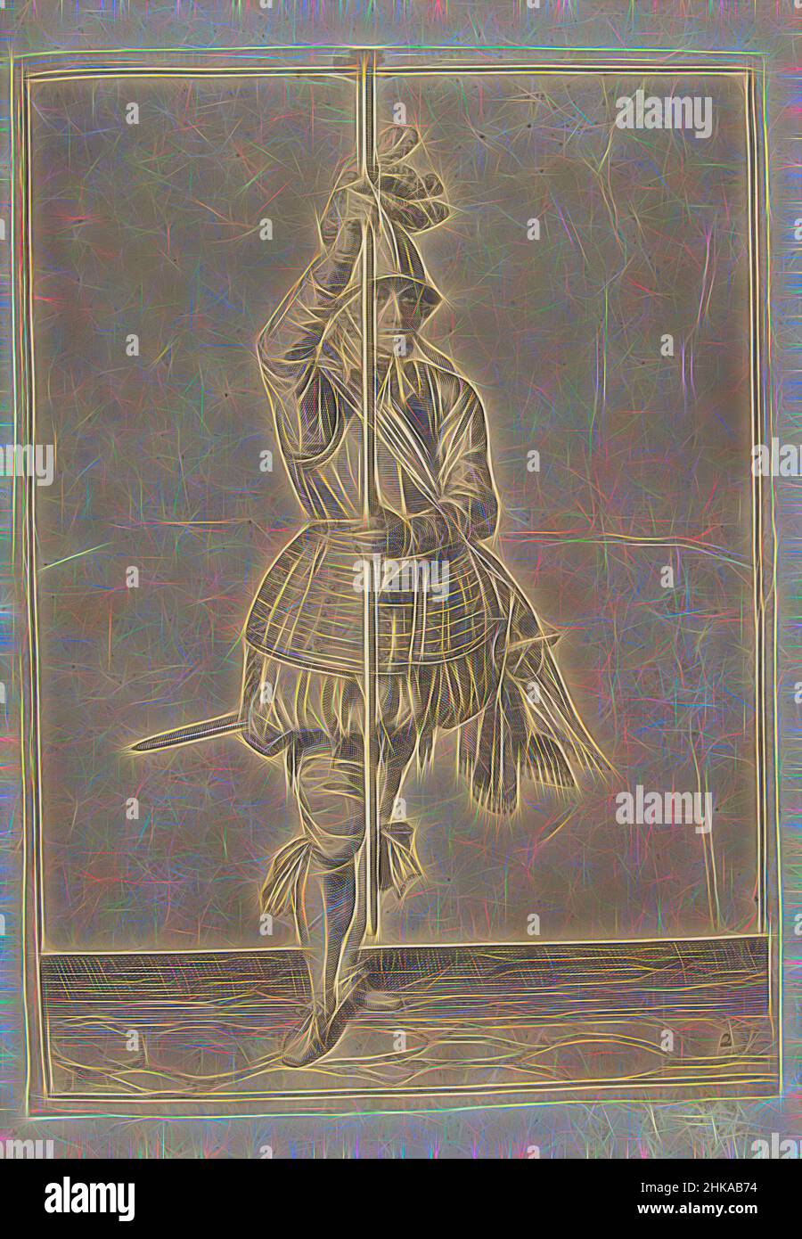 Inspired by Soldier, seen from the front, holding his spear with both ...