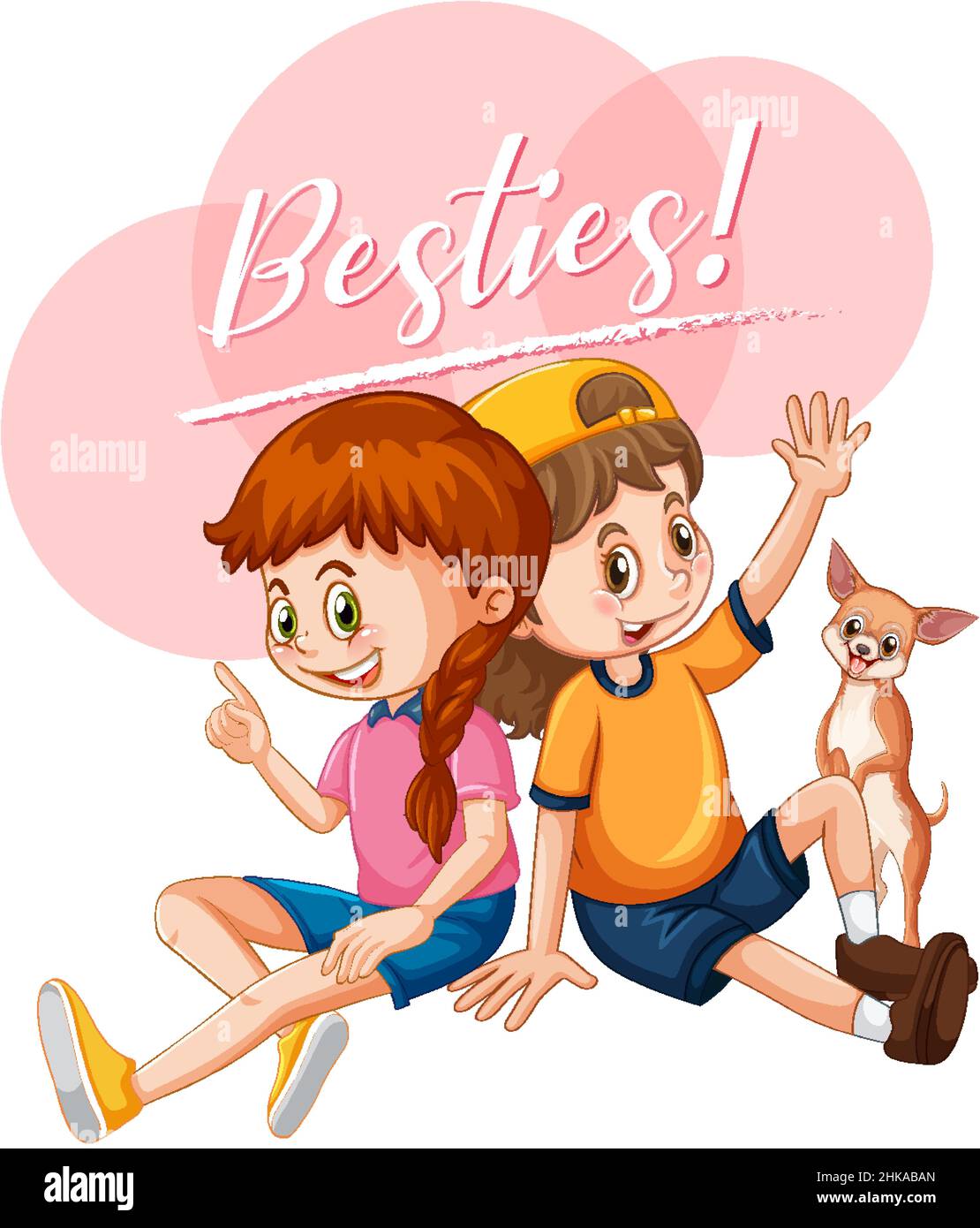 Best friend girls cartoon character with besties lettering illustration ...