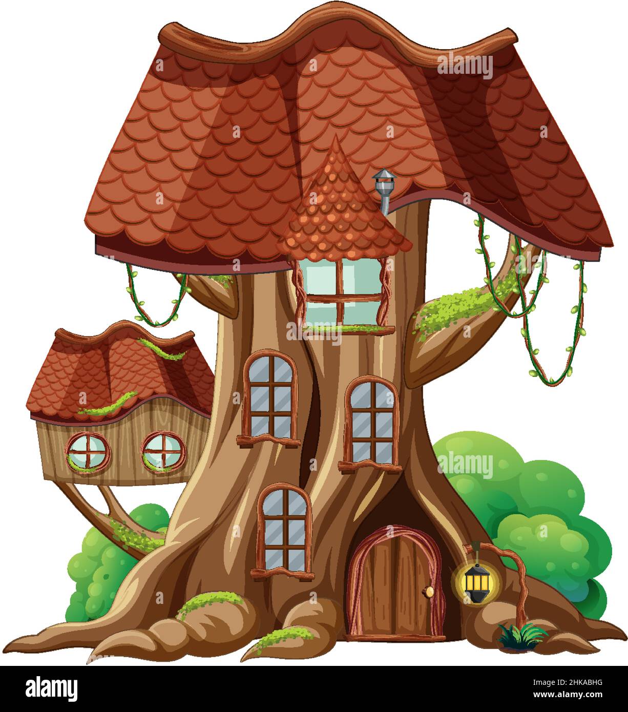 Fantasy tree house inside tree trunk illustration Stock Vector Image ...