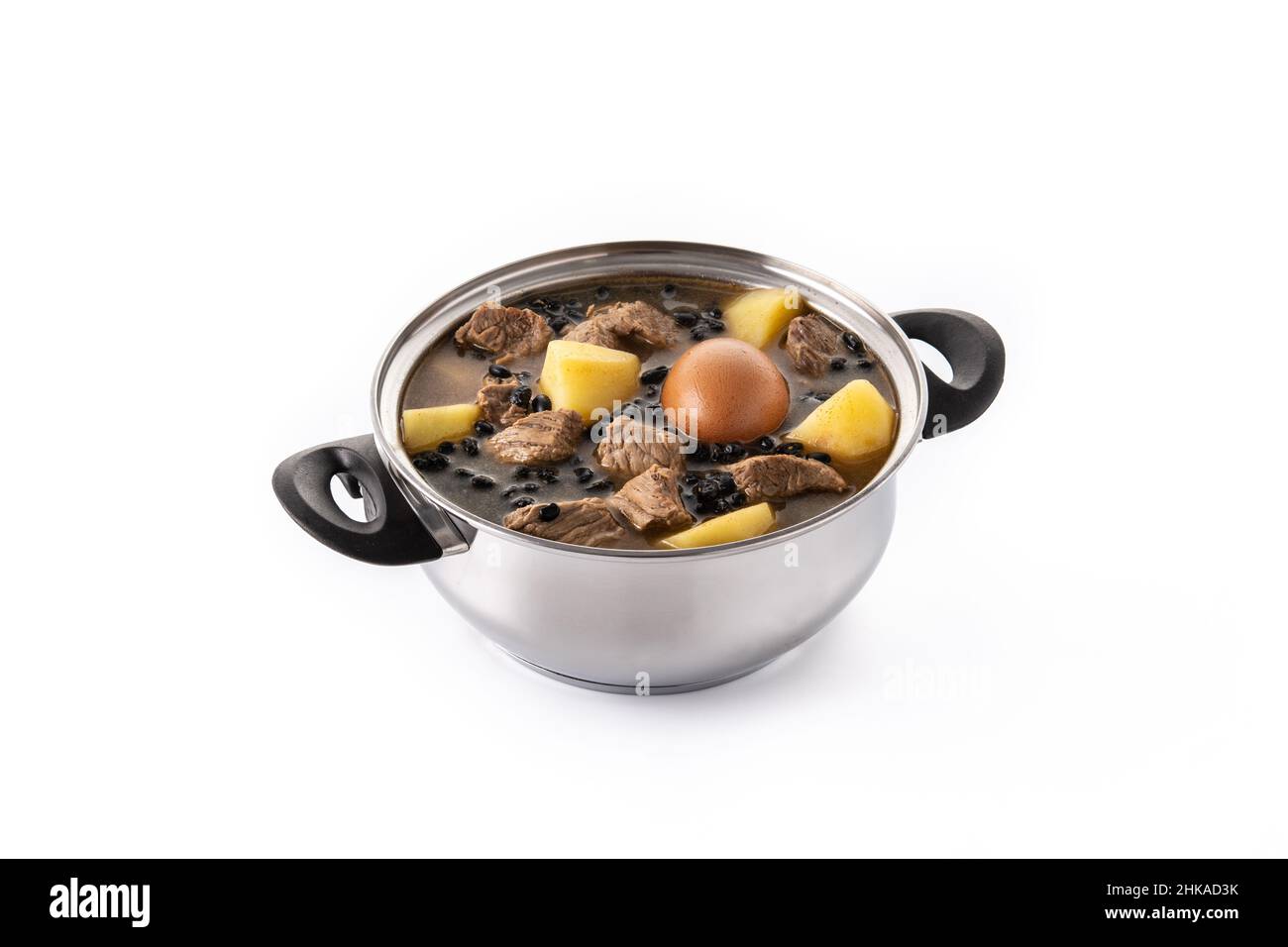 Traditional Jewish cholent isolated on white background. Hamin Stock ...