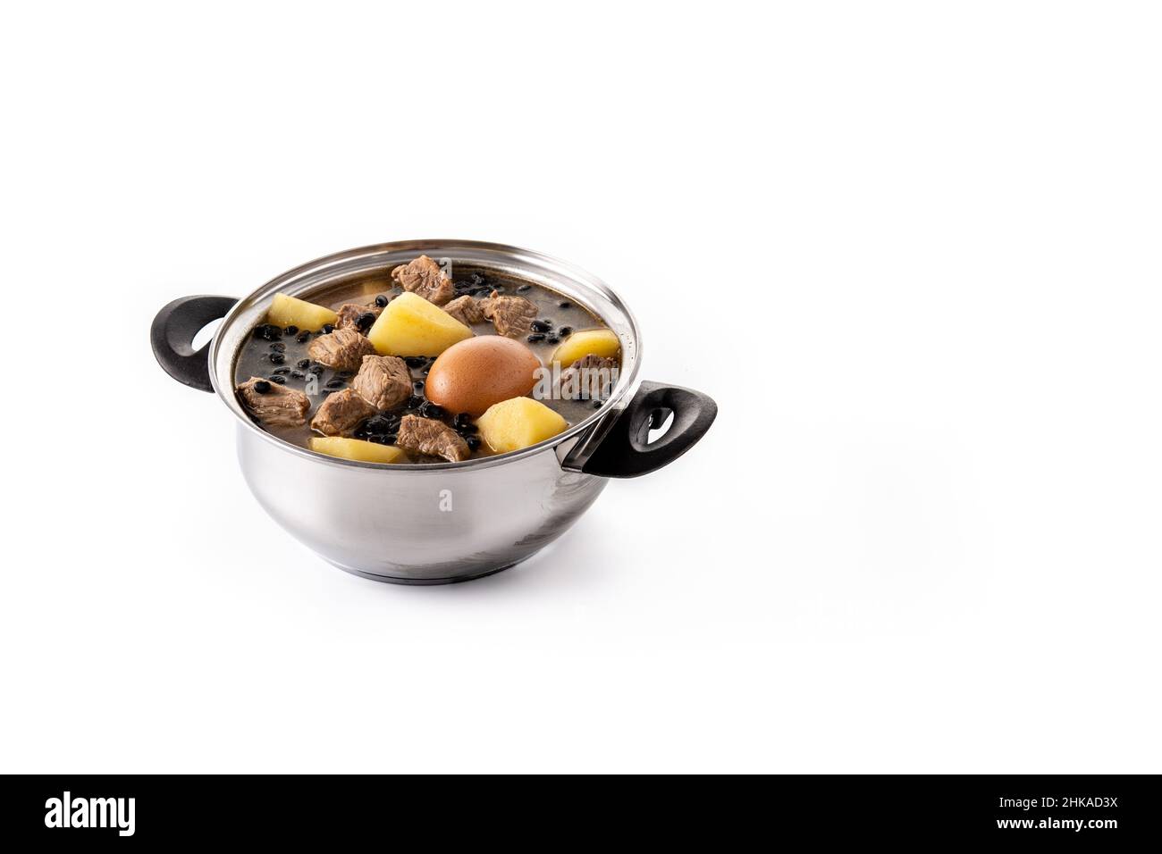 Traditional Jewish cholent isolated on white background. Hamin Stock ...