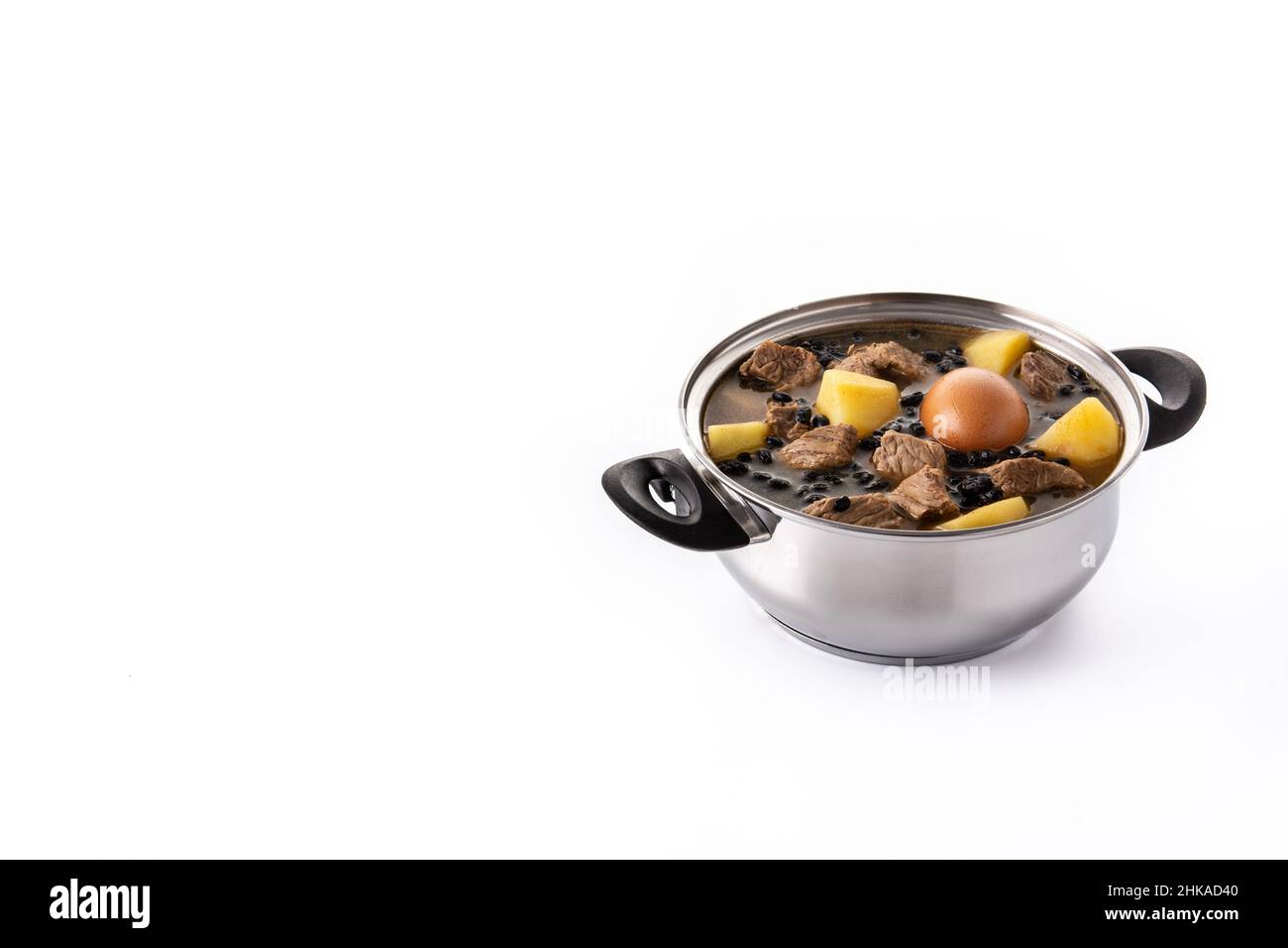 Traditional Jewish cholent isolated on white background. Hamin Stock ...