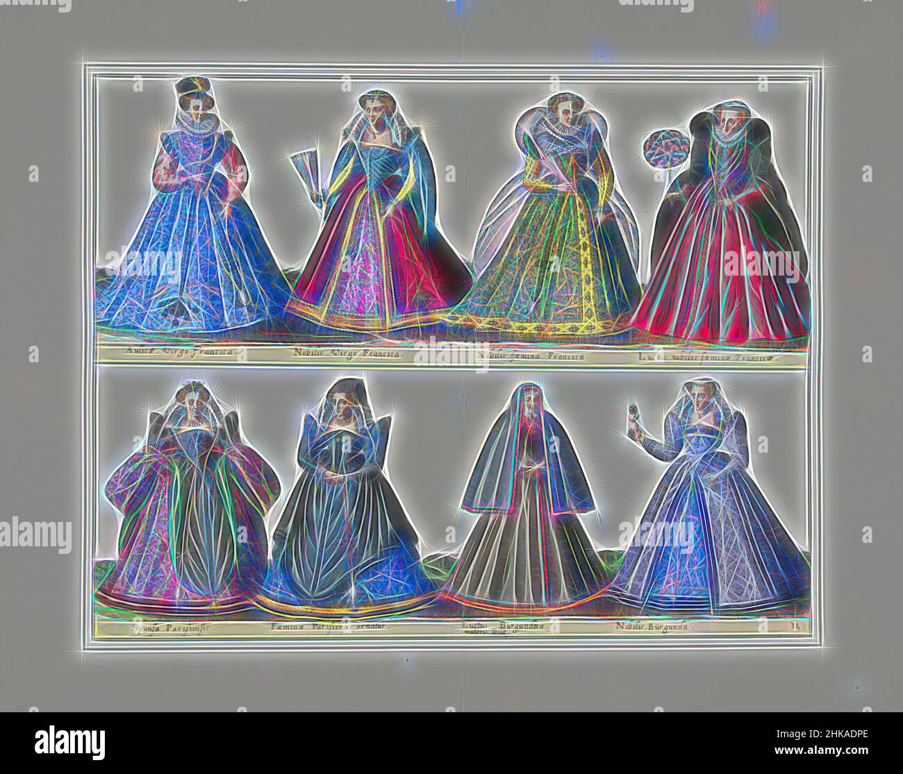 Inspired by Double plate with eight women dressed according to French ...