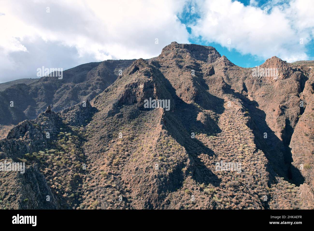 Aerial view of volcanic desert and deep valleys on El Hierro, Canary ...
