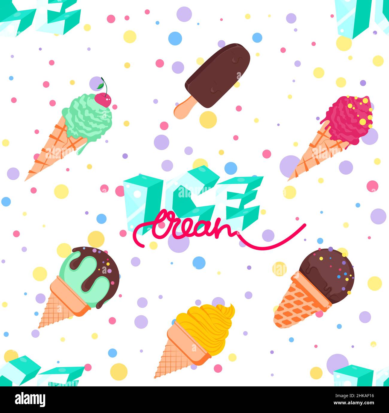 Assorted ice cream seamless pattern. Colorful various ice cream in flat cartoon style Stock ...