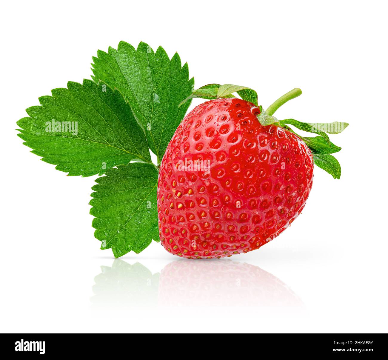 Strawberry with leaf isolated on white background with clipping path ...