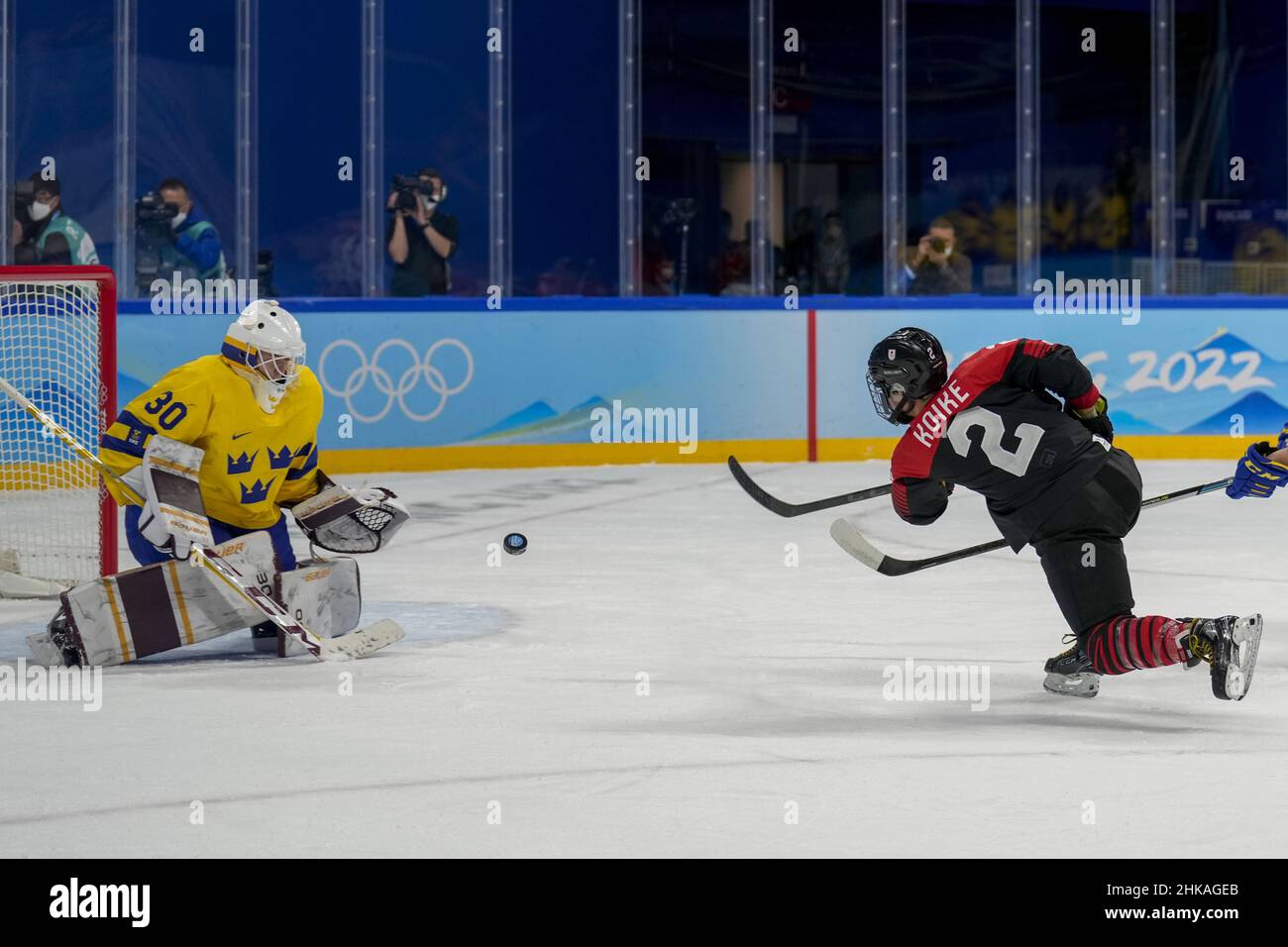 Beijing, China. 03rd Feb, 2022. Japan's Shiori Koike (2) scores Japan's ...