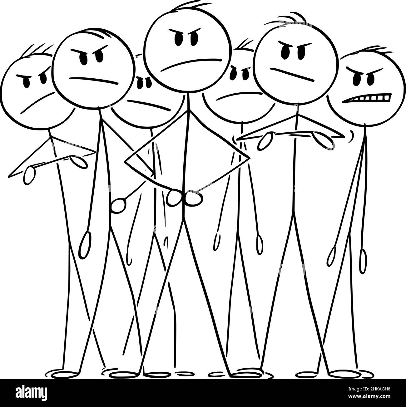 Big Angry Business Team With Leader, Vector Cartoon Stick Figure ...