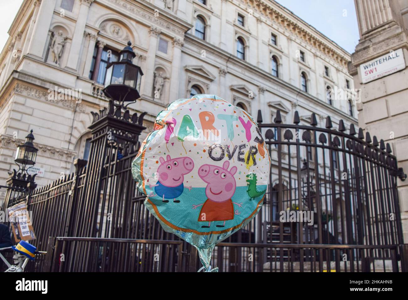 London, UK 31st January 2022. 'Party's Over' balloon during a protest ...
