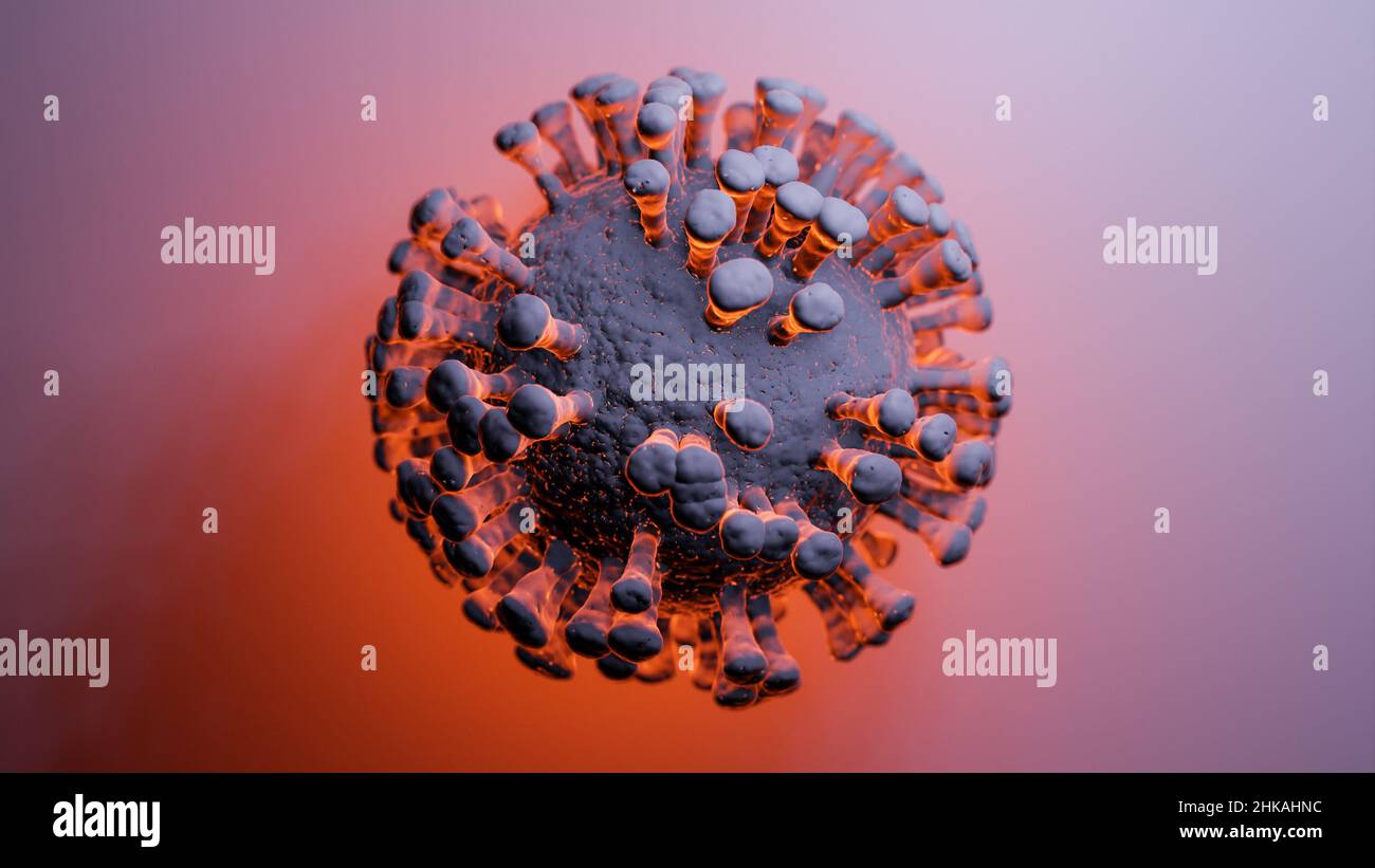 Illustration of a single blue and red virus cell Stock Photo - Alamy
