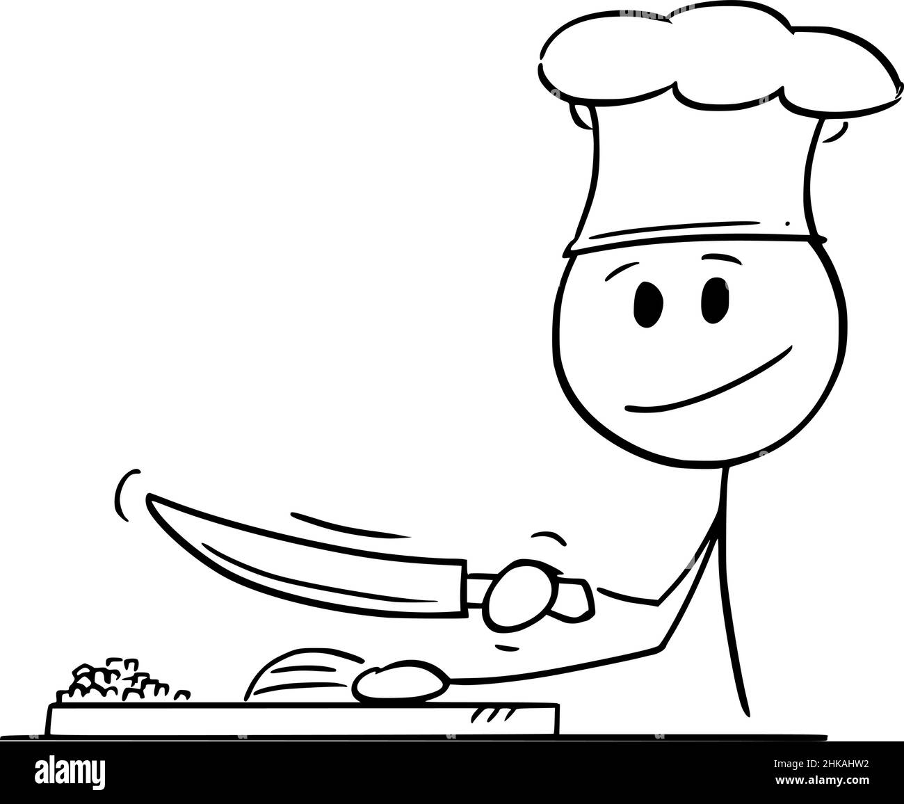 Cook Cutting with Knife and Cooking Food , Vector Cartoon Stick Figure ...