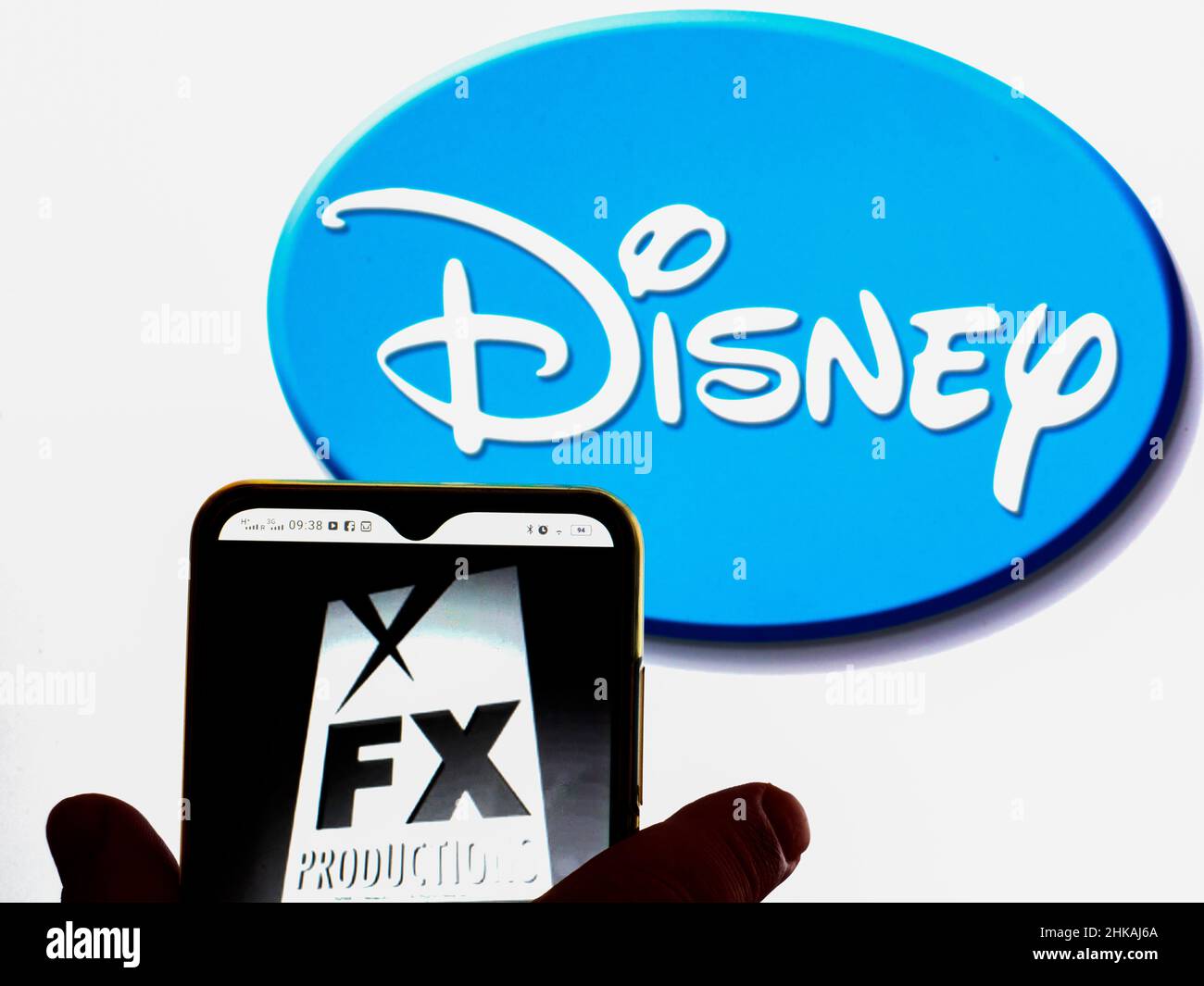 In this photo illustration, the FX Productions logo is displayed on a ...