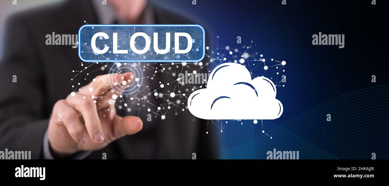 Man touching a cloud concept on a touch screen with his finger Stock ...