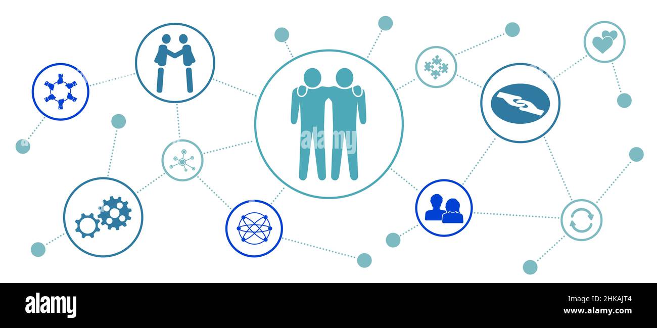 Concept of friendship with connected icons Stock Photo - Alamy