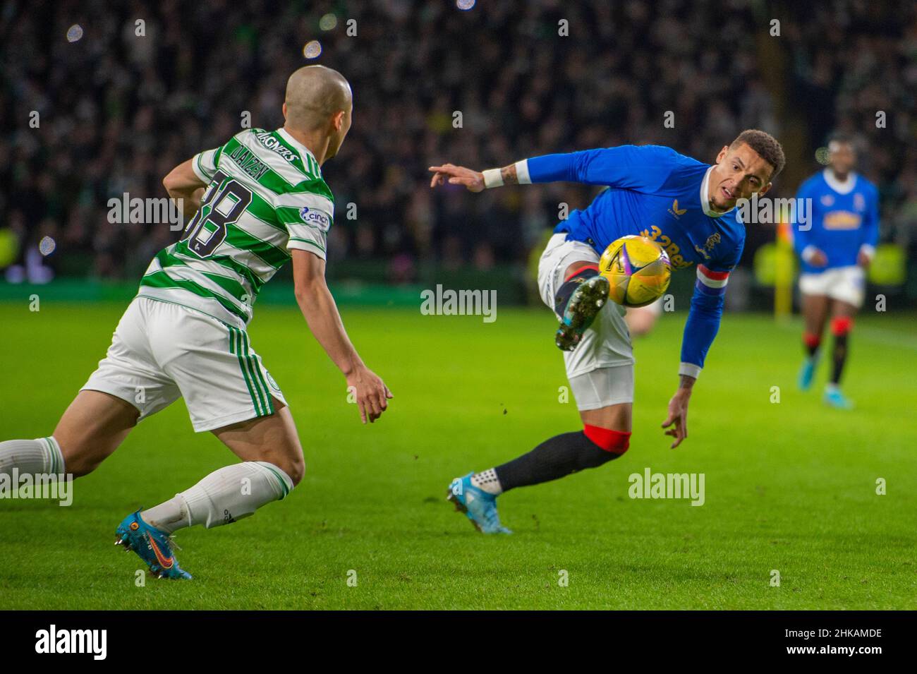 Glasgow, Scotland, 2nd February 2022. Daizen Maeda of Celtic and James ...