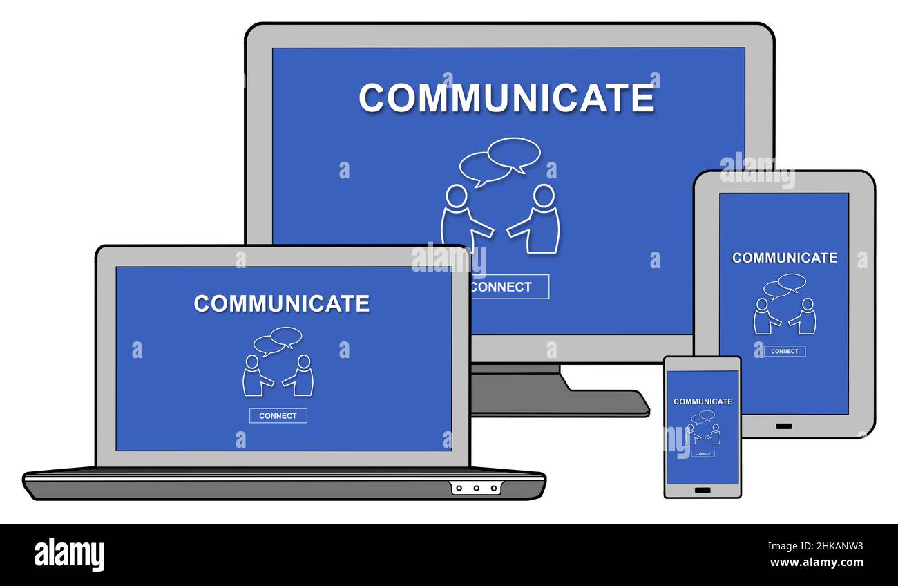 Communication concept shown on different information technology devices ...