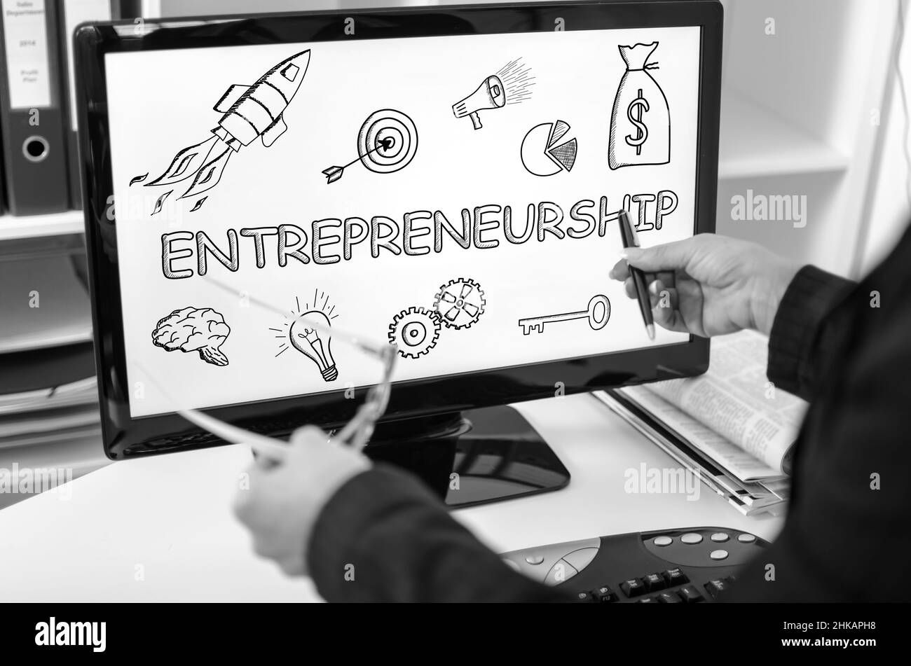 Businesswoman showing entrepreneurship concept on a computer screen ...