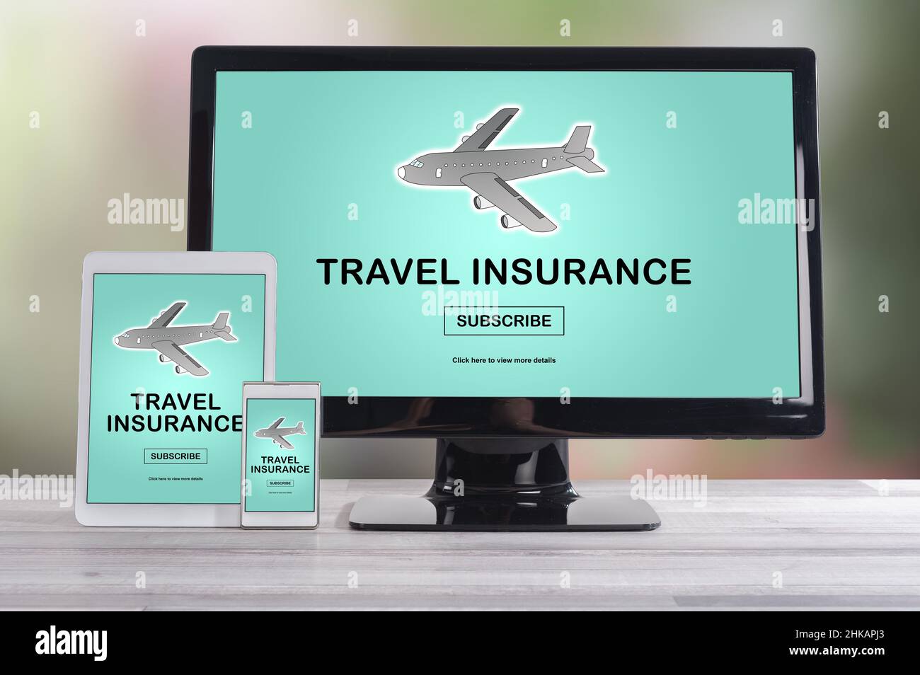 Travel insurance concept shown on different information technology ...