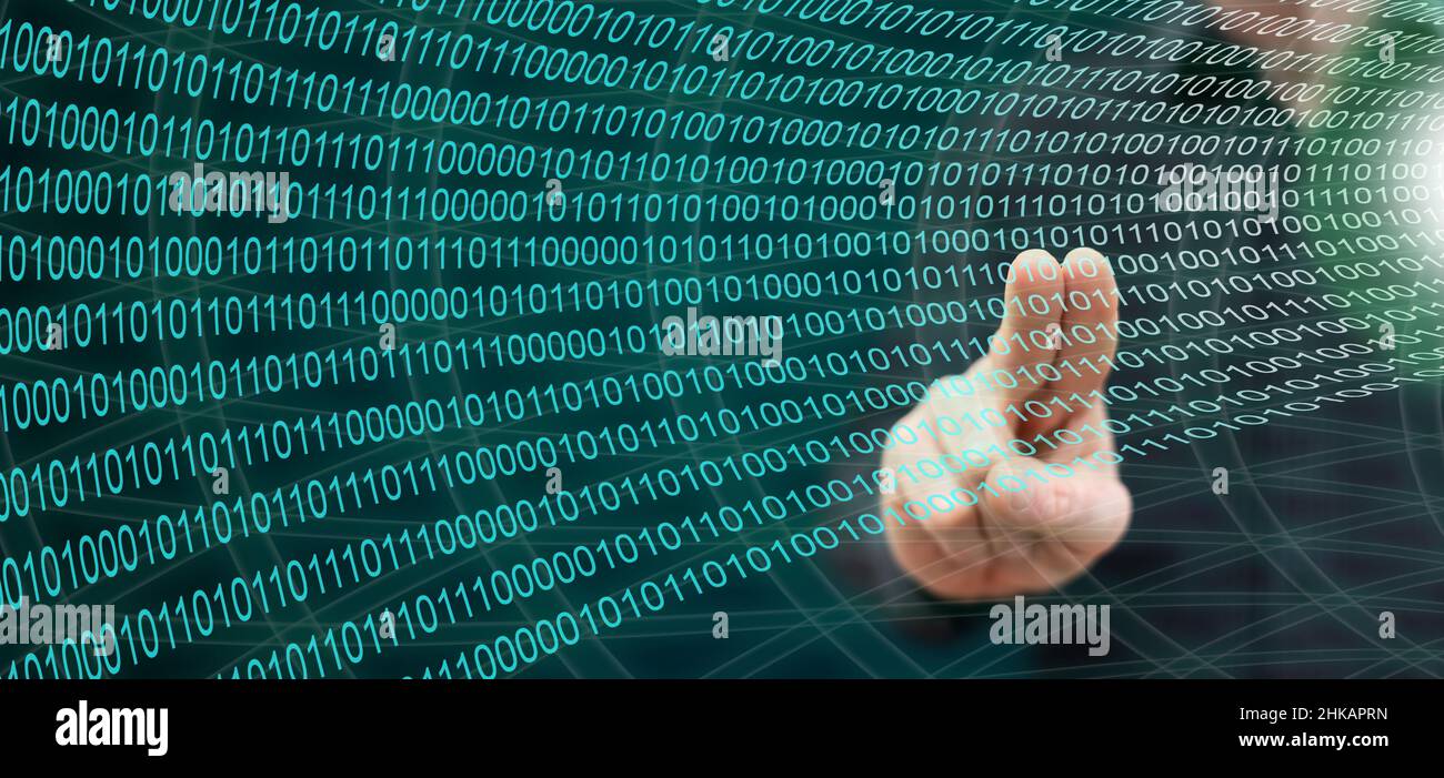 Man touching a digital technology concept on a touch screen with his ...