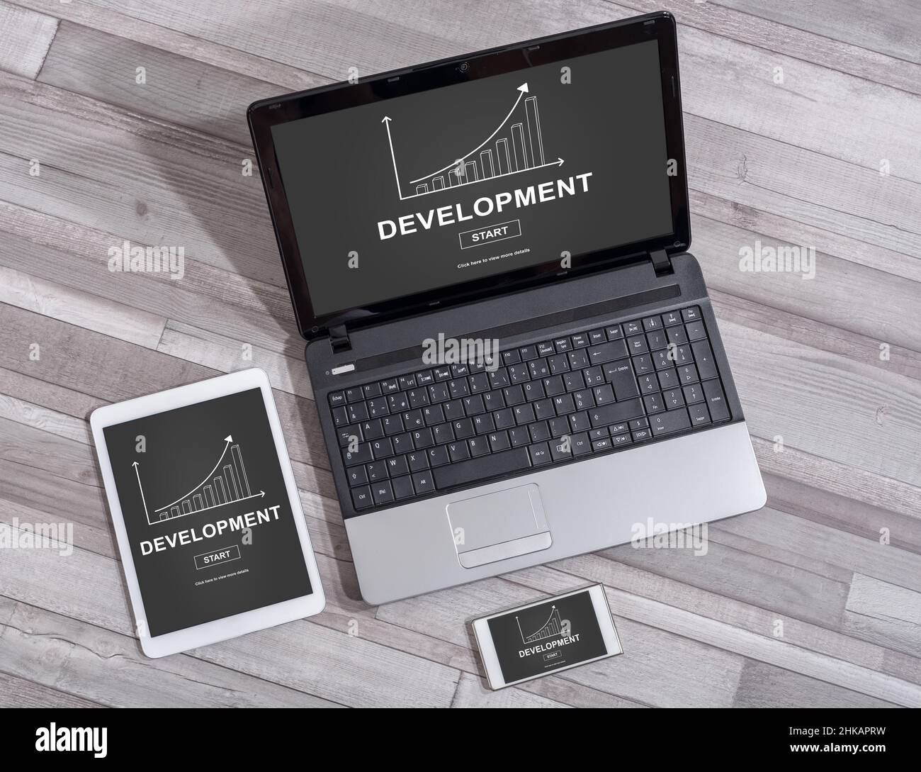 Business development concept shown on different information technology ...