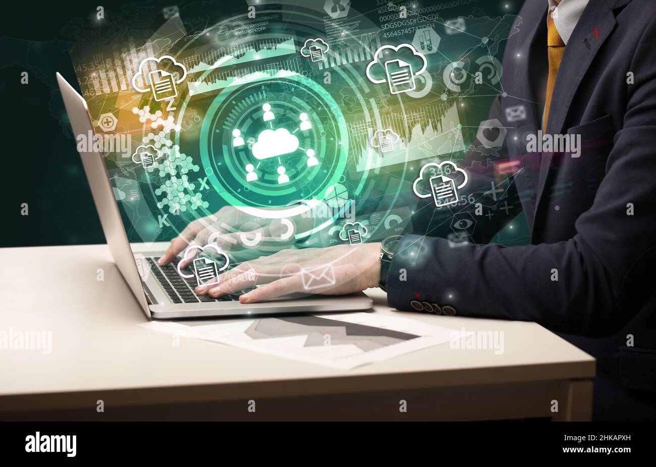 Business hand typing on a modern laptop Stock Photo - Alamy