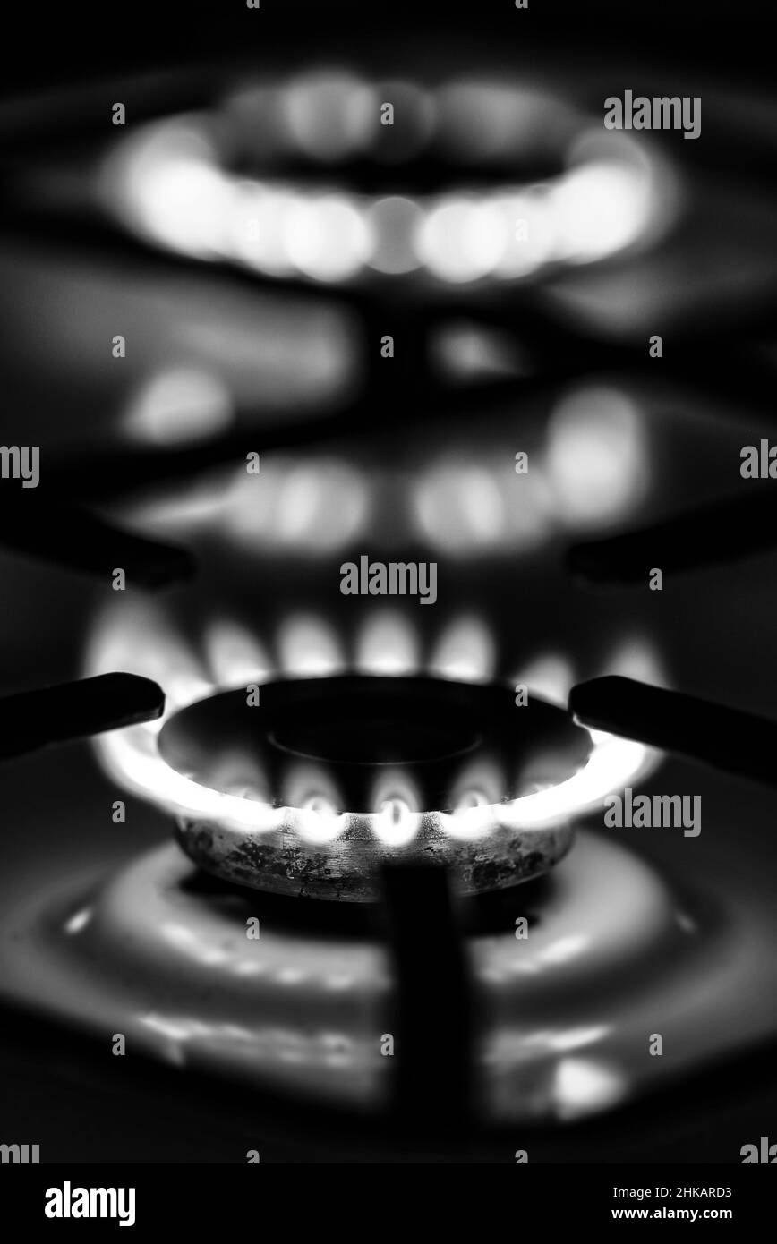 Gas stove cooking in Black and White Stock Photos & Images - Alamy