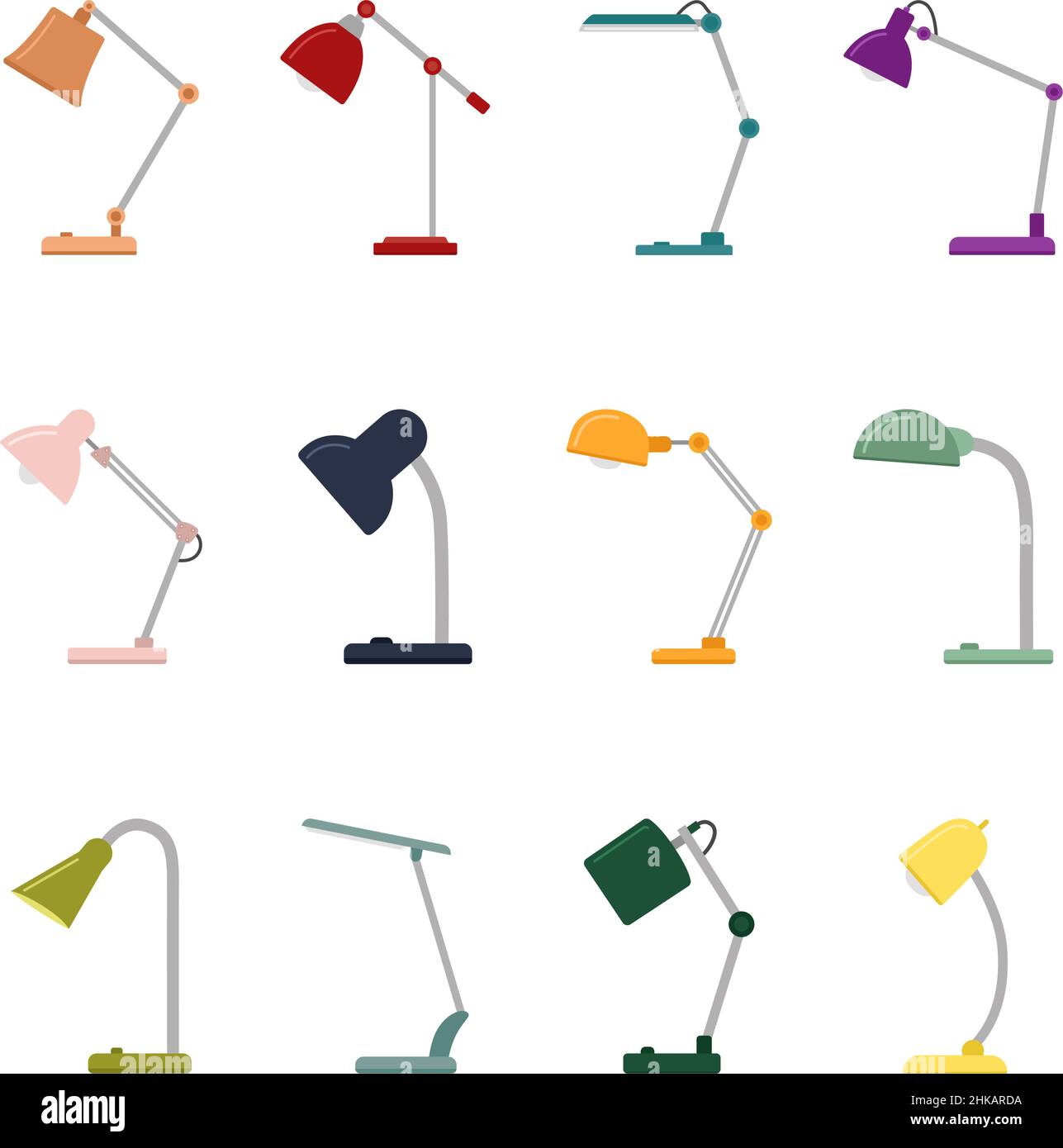 Set of colored desk lamps on white background, vector illustration ...