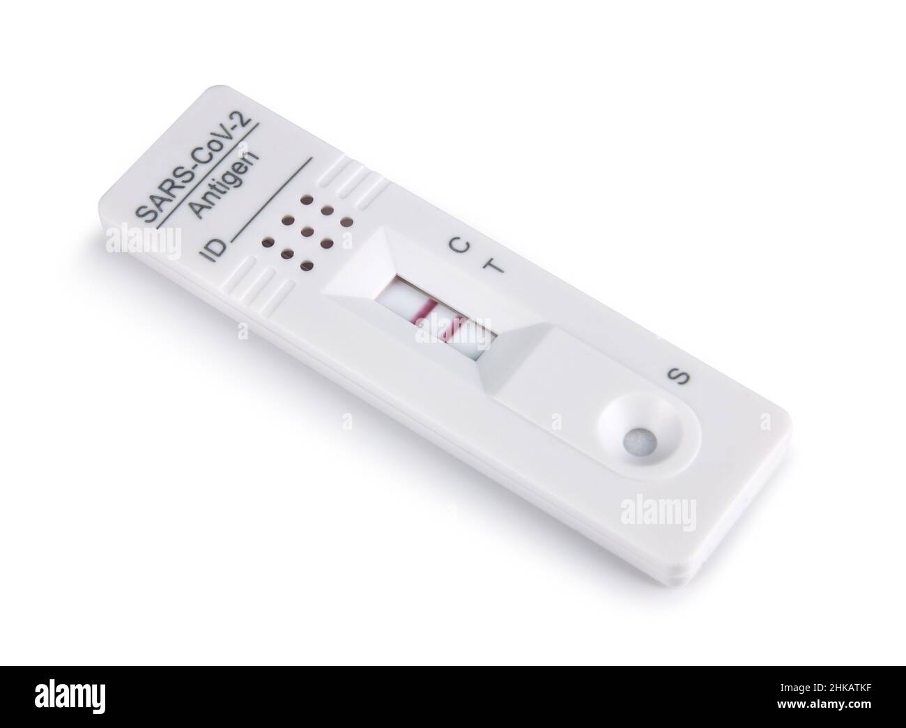 Covid-19 corona virus antigen test kit cassette device showing positive ...